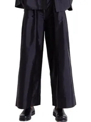 ALAS Wide Pleated Taffeta Pants - Black