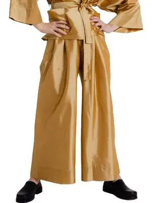 ALAS Wide Pleated Taffeta Pants - Gold