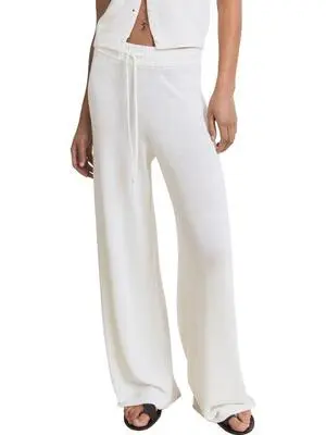 Mango Knit Drawstring Wide Leg Pants - White