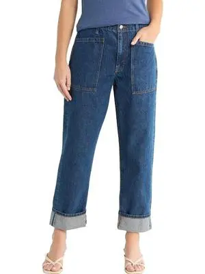 RE/DONE The Bender High Waist Cuff Straight Leg Jeans - Rustic Indigo