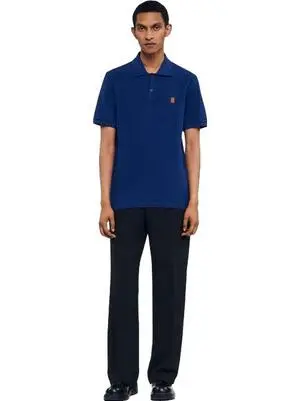 Sandro Polo Shirt With Leather Logo - Navy Blue