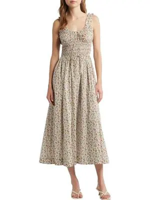 DÔEN Floral Pleated Cotton Voile Maxi Dress - Jardin Du Chateau
