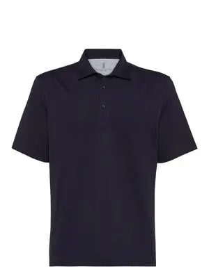 Brunello Cucinelli Polo With Shirt Collar - Navy Blue