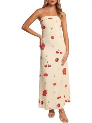 PETAL & PUP Strapless Printed Maxi Dress - Tomato Print