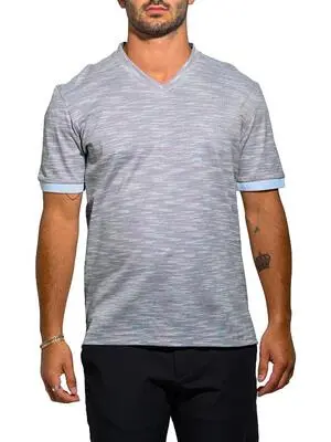 MACEOO Vivaldi Mirage V-neck Cotton T-shirt - Blue