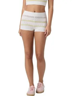 FLORENCE BY MILLS Stripe Pointelle Pull-On Shorts Bright White/capri