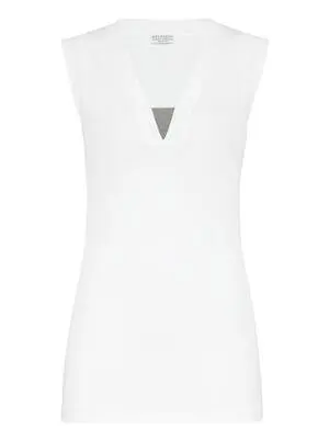 Brunello Cucinelli Ribbed Jersey Top - White