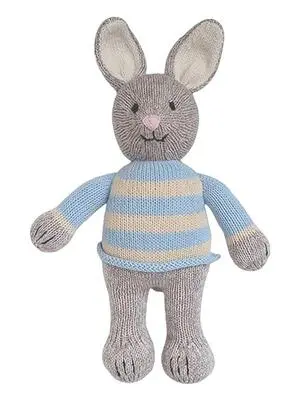 MELANGE COLLECTION Knit Bunny Toy In Striped Sweater - Grey