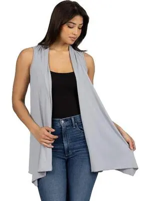 24SEVEN COMFORT APPAREL Maternity Draped Open Front Sleeveless Cardigan - Slate
