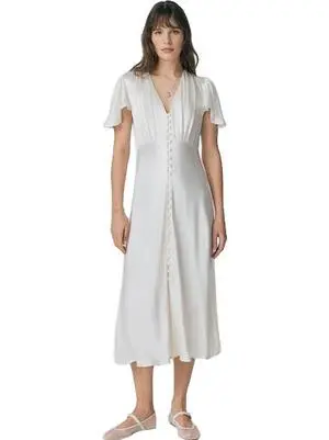 GHOST LONDON Grace Satin V-neck Dress - Ivory