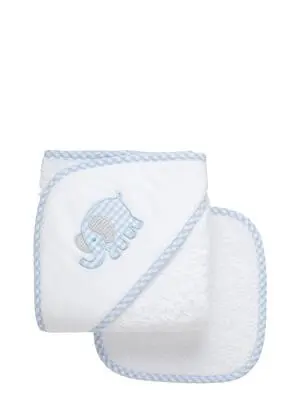 3 MARTHAS Hooded Towel & Washcloth Set - Blue Elephant