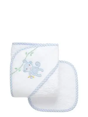 3 MARTHAS Hooded Towel & Washcloth Set - Blue Monkey