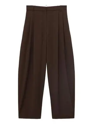 Mango Pleated Straight Leg Trousers - Chocolate