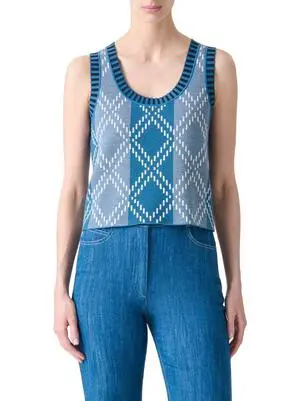 Akris Diamond Jacquard Sweater Tank - Medium Blue-multicolor