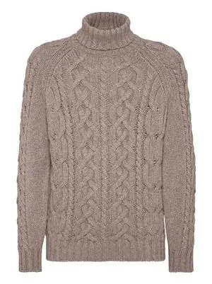 Brunello Cucinelli Cable Knit Turtleneck Sweater - Hazelnut