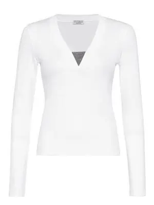 Brunello Cucinelli Ribbed Jersey T-shirt - White