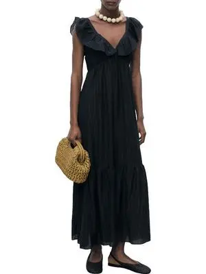 Mango Ruffle Sleeveless Dress - Black