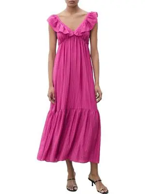 Mango Ruffle Sleeveless Dress - Fuchsia