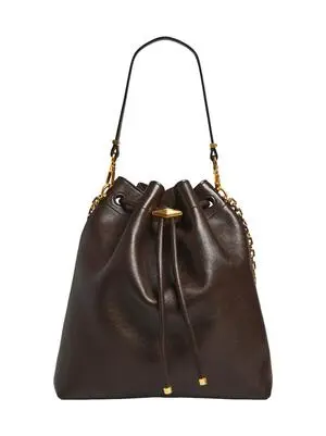 JIMMY CHOO Cinch Leather Bucket Bag - Chocolate/gold