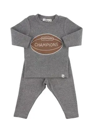 OH BABY! Football Patch Long Sleeve Two Piece Set - Coal
