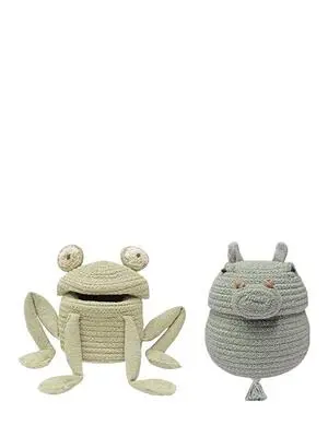 LORENA CANALS Set Of 2 Frog & Pig Lidded Baskets - Green