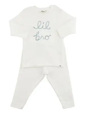 OH BABY! Lil Bro" Embroidered Two-piece Set - Cream
