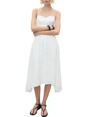 Mango Cotton Eyelet Midi Dress - White