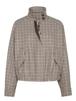 Brunello Cucinelli Checked Flannel Bomber Jacket - Brown