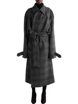 Balenciaga Oversized Wool Belted Coat - Black/grey