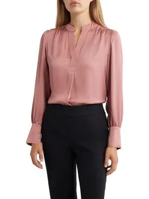 Anne Klein Textured Crepe Long Sleeve Top - Soft Primrose