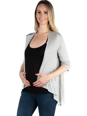 24SEVEN COMFORT APPAREL Maternity Elbow Length Sleeve Open Cardigan - Heather