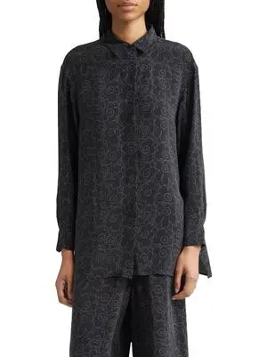Marimekko Runsas Piirto Unikko Cupro Shirt - Black, Dark Grey