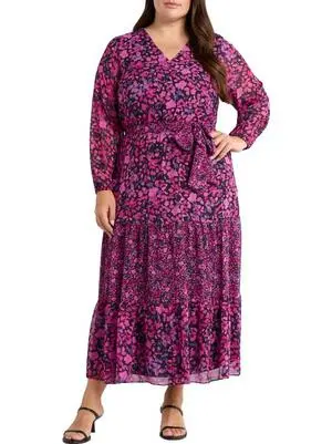 KASPER Floral Long Sleeve Tiered Maxi Dress