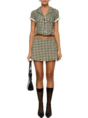 Princess Polly Checked Cotton Crop Button-up Shirt & Miniskirt Set - Brown Check