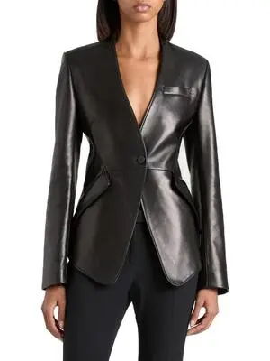 Alexander McQueen Tailored Leather Peplum Jacket - Black