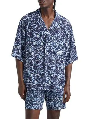 Alexander McQueen Feather Print Boxy Camp Shirt - Blue