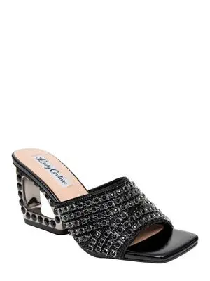 LADY COUTURE Rhinestone Jewel Heel Slides Black