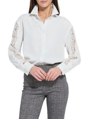 LYSSÉ Natasha Lace Trim Button-Up Shirt