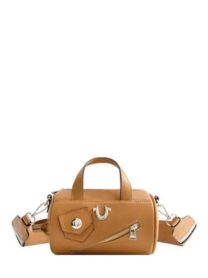 True Religion Zip Top Mini Duffle Handbag - Cognac