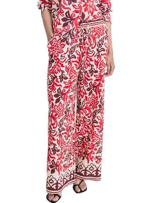 Mango Mixed Print Drawstring Pants - Off White