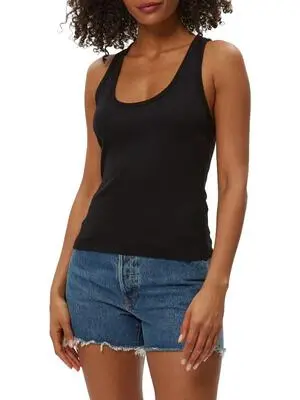 Michael Stars Fine Ribbed Scoop Neck Tank - Black