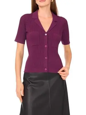 Vince Camuto Pointelle Short Sleeve Sweater - Sweet Plum