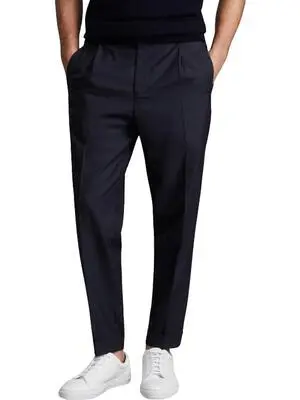 REISS Relaxed Tapered Pleated Pants - Navy
