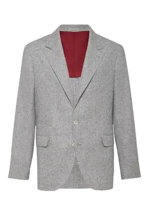 Brunello Cucinelli Prince Of Wales Flannel Blazer - Light Grey
