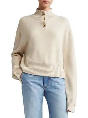 Brandon Maxwell The Rowe Crop Cashmere Henley Sweater - Oatmeal