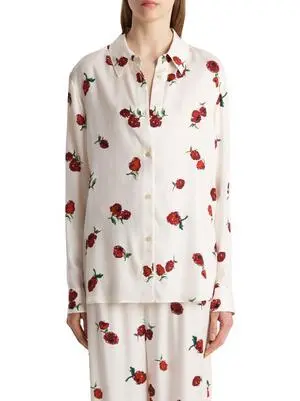 Khaite Argo Raspberry Print Twill Button-up Shirt - Raspberry/cream