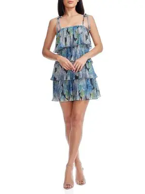 Dress The Population Pixie Tiered Mini Dress - Cobalt Multi