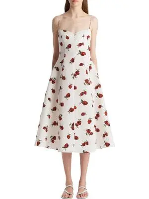 Khaite Isabella Raspberry Print Dress - Raspberry/cream
