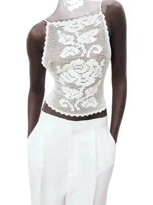 MANGO Floral Open Stitch Strappy Back Top