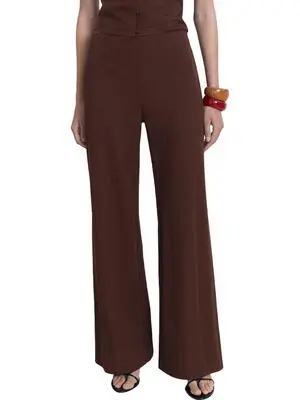 Mango Flowy Straight Leg Trousers Chocolate
